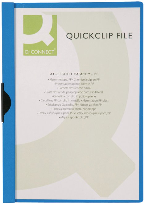 Kaufen Sie jetzt online Q-CONNECT Clip-Mappe A4 für 30 Blatt Blau in ...
